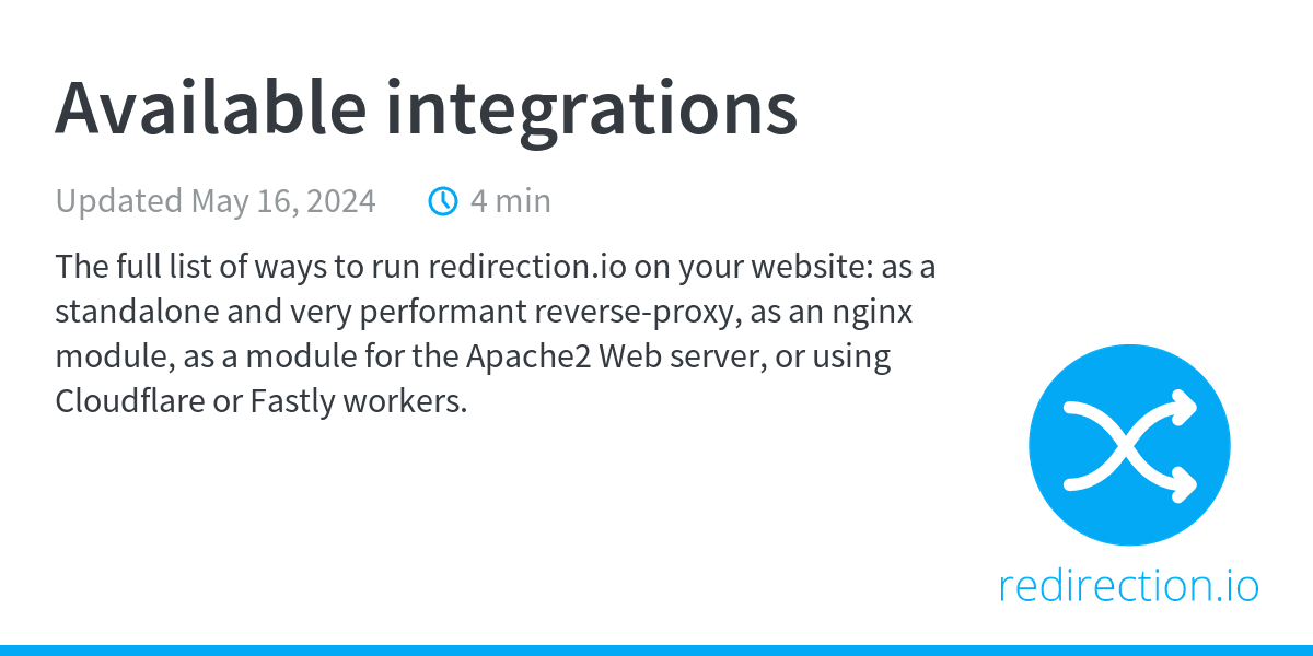 Available integrations - Developer documentation | redirection.io Available integrations - Developer documentation | redirection.io