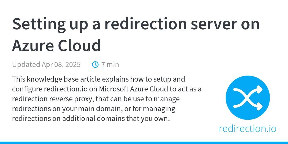 Setting up a redirection server on Azure Cloud - Knowledge base | Documentation