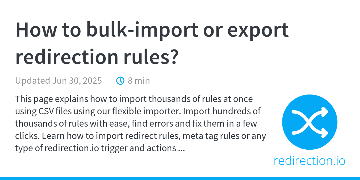 How to bulk-import or export redirection rules? - User documentation | Documentation